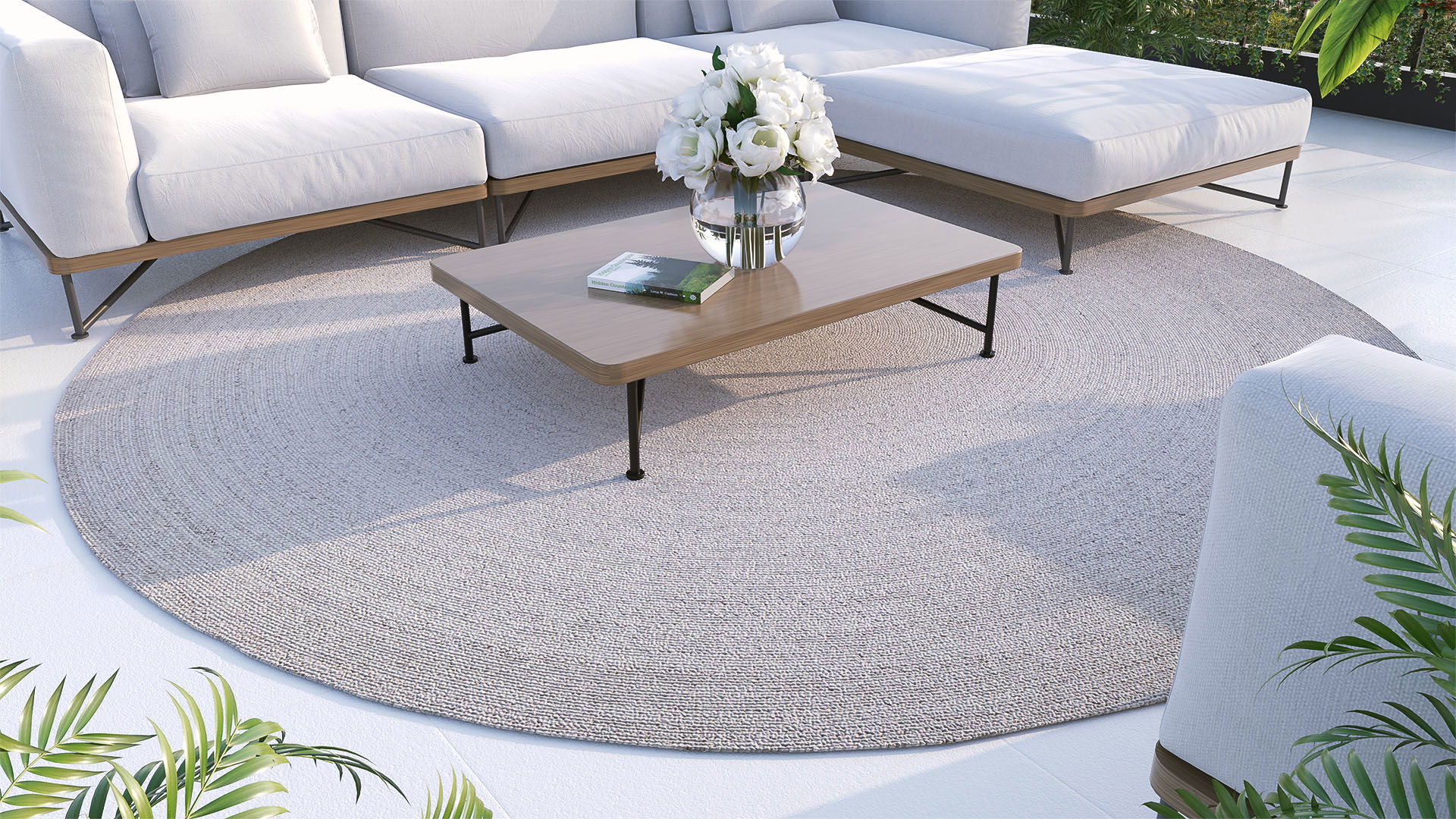 LIONA Outdoor-Teppich | Rund Ø 300 cm | Hellgrau