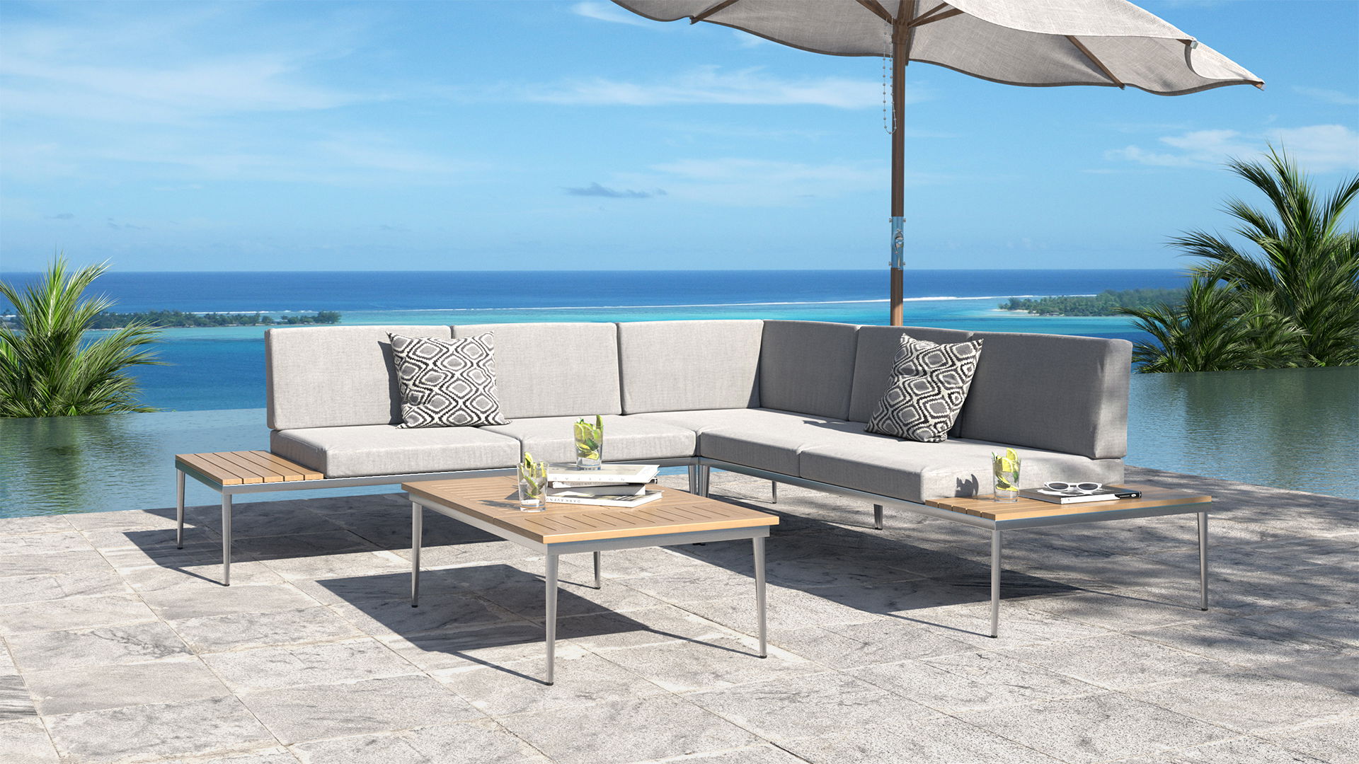 BASSO Ecklounge | 5 Personen | Ausziehtisch | Grau