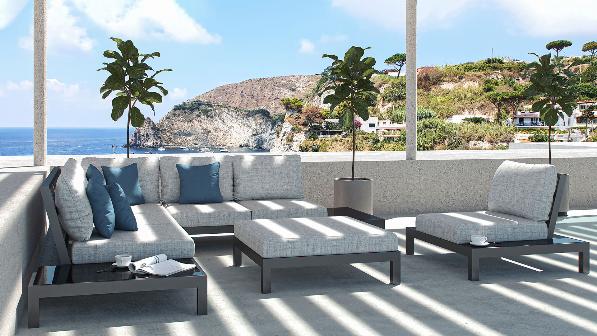 VALENTINO L Ecklounge | 6 Personen | Tisch | Grau